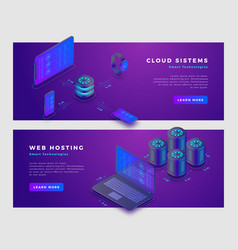 Isometric web banner server room and hosting Vector Image