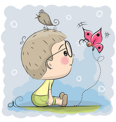 Cute cartoon boy and butterfly Royalty Free Vector Image