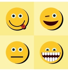 Yellow distorted smile emoji isolated on black Vector Image