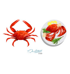 Meat crab with rosemary and lemon on plate Vector Image