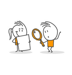 Stick figures business magnifying glass search Vector Image
