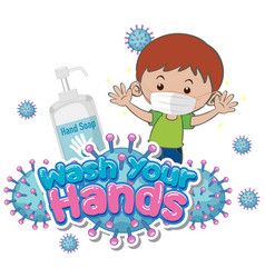 Wash your hands poster design with girl washing Vector Image