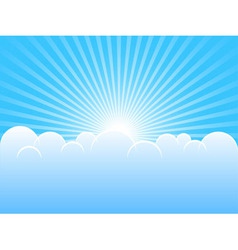 Blue sky with clouds and sun with rays Royalty Free Vector
