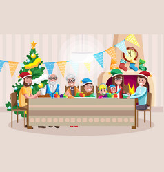 Happy family christmas dinner celebrating holiday Vector Image