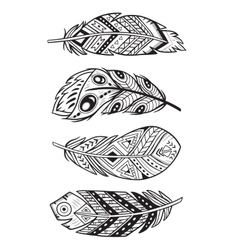 Set of abstract boho feathers on a white Vector Image