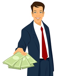 Business man holding a dollar bill Royalty Free Vector Image