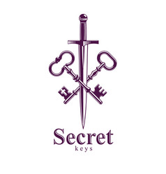 Crossed keys and dagger symbol emblem turnkeys Vector Image