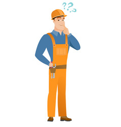 Thinking firefighter with question marks Vector Image