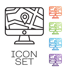 White line computer monitor and folded map Vector Image