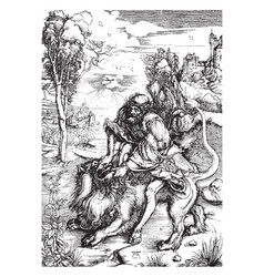Samson tears a lion apart with his bare hands Vector Image