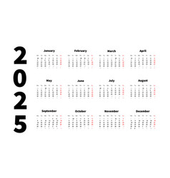 2026 year simple horizontal calendar in english Vector Image