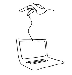 Abstract laptop with hand as line drawing Vector Image