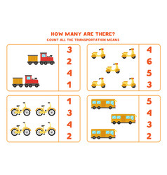 Counting game with cars math worksheet for kids Vector Image