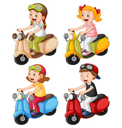 Red motorcycle with kids cartoon Royalty Free Vector Image