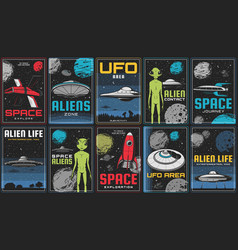 Alien contact ufo spaceship vintage banners Vector Image