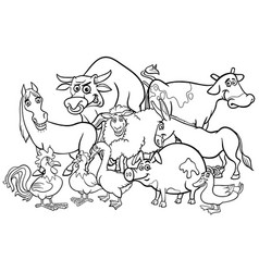 Cartoon farm animals coloring book Royalty Free Vector Image