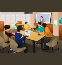 Students learning with computer Royalty Free Vector Image