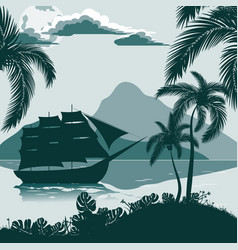 Tropical Sea Landscape with Palm Trees Royalty Free Vector