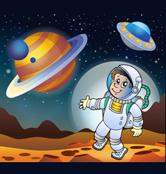 Moonscape with cartoon astronaut Royalty Free Vector Image