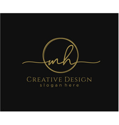 Mh initial handwriting logo design Royalty Free Vector Image