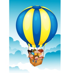Cartoon kids riding a hot air balloon with text Vector Image