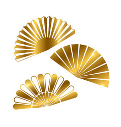 Gold hand fan icons hand fan isolated Royalty Free Vector