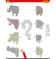 Match jigsaw puzzles cartoon animal characters Vector Image