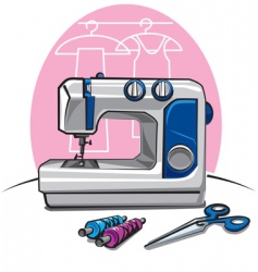 Sewing machine and threads Royalty Free Vector Image