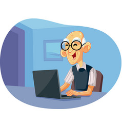 Granny using laptop cartoon Royalty Free Vector Image