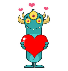 Funny horned blue monster cartoon character Vector Image