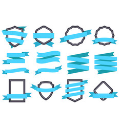 Blue ribbon banner satin glossy bow blank design Vector Image