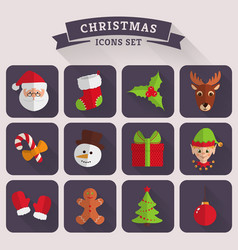 Set of christmas flat icons with long shadows Vector Image