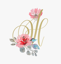 Golden hand lettering font with handmade rose Vector Image
