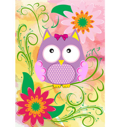 Cute owl with flowers and butterflies Royalty Free Vector