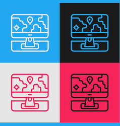 White line computer monitor and folded map Vector Image