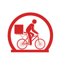 Road sign with delivery man in bike Royalty Free Vector
