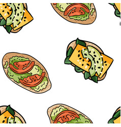 Breakfast toasts doodles seamless border pattern Vector Image