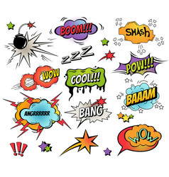 Comic speech bubbles and splashes set Royalty Free Vector