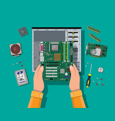 Computer parts isometric set isolated on white Vector Image