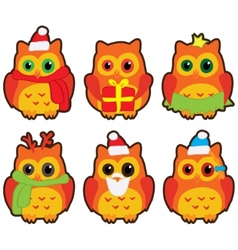 Owls in winter hats colored Royalty Free Vector Image