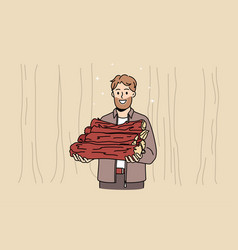 Lumberman cartoon character and tools forester Vector Image