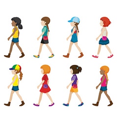 A group of faceless people walking in line Vector Image