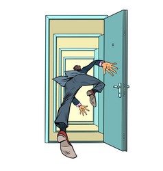 Man kicking down and destroying door one by one Vector Image