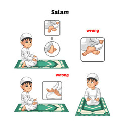 Muslim prayer guide tashahhud position outline Vector Image