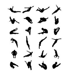 Springboard platform diving silhouette Royalty Free Vector