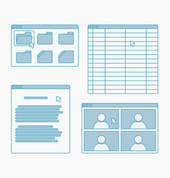 Desktop app window set sheet report video Vector Image