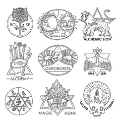 Table of hand drawn alchemy symbols Royalty Free Vector