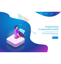 Isometric banner programming in augmented reality Vector Image