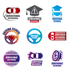 Set of logos driving school car Royalty Free Vector Image