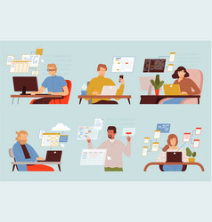 Man and woman programmers working on computer Vector Image